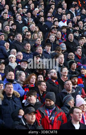 Crystal Palace fans look on as a flare is set off in Leipzig City ...