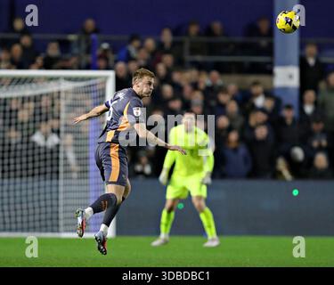 Sondre Langas of Derby County heads the ball away during the Emirates ...