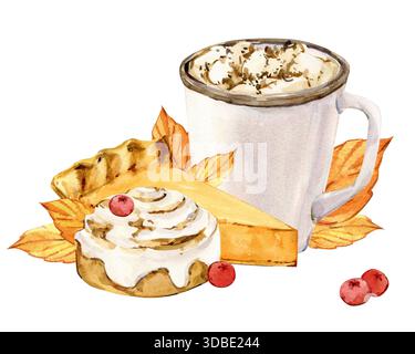 Pumpkin Pie Slice with Autumn Drink and Festive Table Decor Stock Photo ...