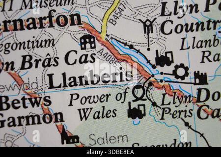 Llanberis - United Kingdom colour atlas map of town and a name of the ...