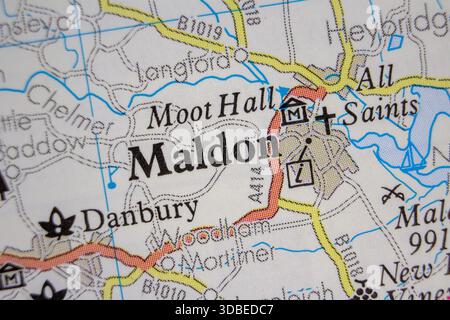 Maldon - United Kingdom colour atlas map town name of the area Stock ...