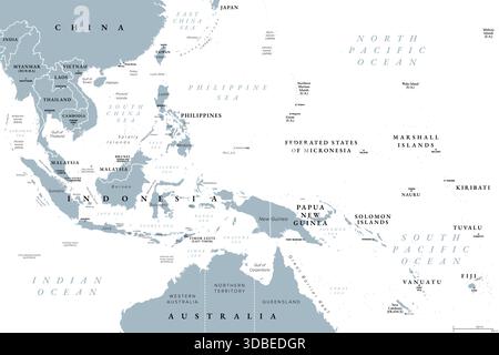 Southeast Asia, Melanesia, and Micronesia, political map. Countries ...