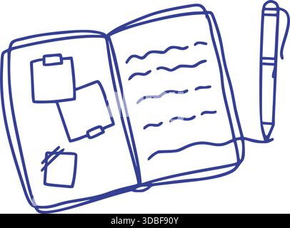 Line drawing diary notebook. Writing draft business concept. Modern one ...