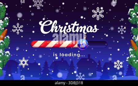 Christmas loading bar with candy cane slider, snow and Santa hat ...