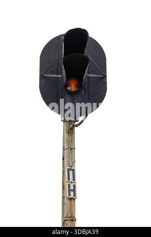 A red weathered old train on train tracks Stock Photo - Alamy