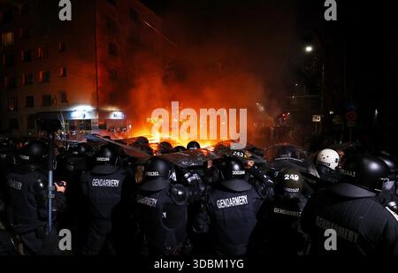 Dumpsters on fire on the street during a protest against Bulgaria's ...
