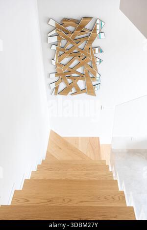 Glass Railing on Wooden Staircase Stock Photo - Alamy