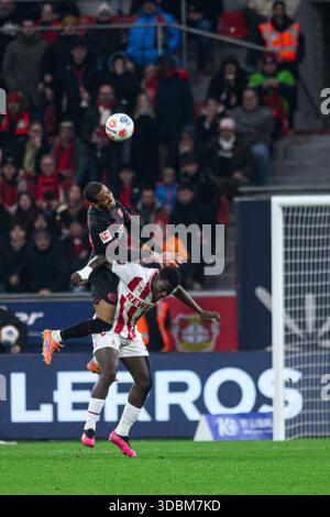 Arthur (Bayer 04 Leverkusen, #13) celebrates with Alejandro Grimaldo ...
