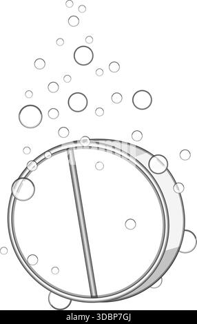 Simple icon of a black pill dissolving with bubbles, representing ...