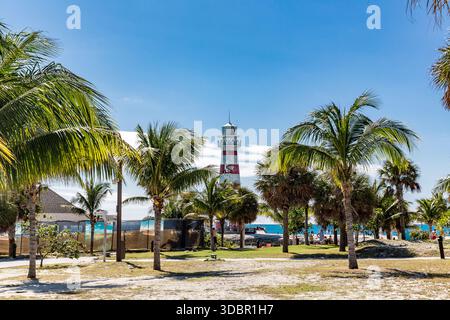 Palm park, behind the lighthouse, Lighthouse, private island Ocean Cay ...
