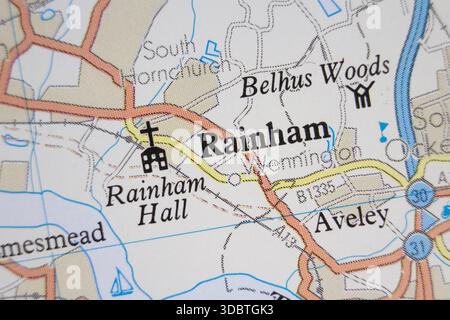 Rainham - England, United Kingdom colour atlas map town name of the ...