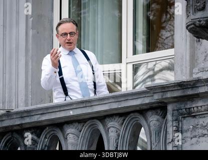 Belgian Prime Minister Bart De Wever answers questions during a press ...