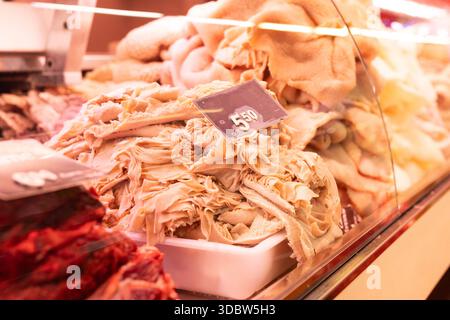 Raw meat, lamb tripe and cow tripe, on display at butcher shop Stock ...