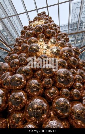Large Christmas balls on a pink background in children room Stock Photo ...