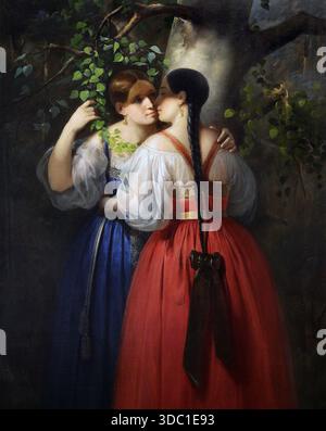 Two girls in a beautiful Easter photo zone with flowers, eggs, chickens ...