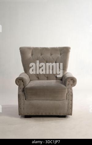 interior of living room with comfortable grey modern armchair near ...