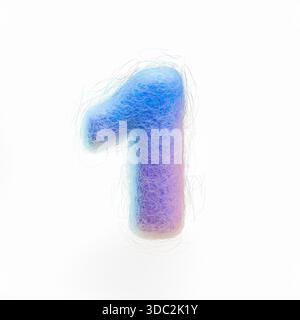 Wool felt font Number 1 ONE 3D rendering illustration isolated on white ...