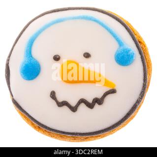 gingerbread cookie of round snowman on red background. Traditional ...