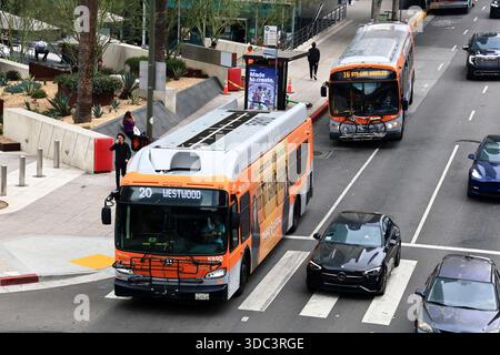 Aerial view of LA METRO Bus on Hollywood Boulevard. LA METRO is a The ...