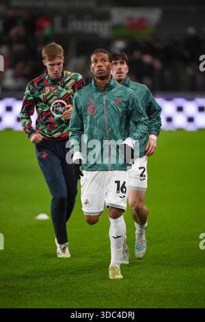 Ishé Samuels-Smith, of Swansea City inspects the pitch during the Sky ...