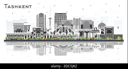 Tashkent Uzbekistan City Skyline with Color Buildings Isolated on White ...