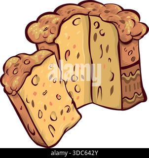 Panettone traditional cake in cartoon style isolated on white ...