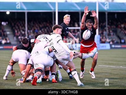 Exeter Chiefs' Stephen Varney kicks clear during the Gallagher PREM ...