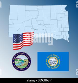Waving flag map of South Dakota. Vector illustration Stock Vector Image ...