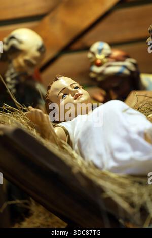Traditional Nativity Scene with Baby Jesus in manger and Holy Family ...