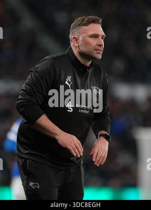 Derby County Head coach John Eustace shouts instructions to his team ...