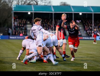 Exeter Chiefs' Stephen Varney kicks clear during the Gallagher PREM ...