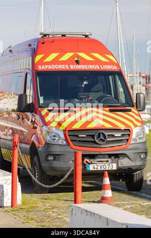 Red Fire Department Van Parked Outside Fire Station in Lisbon, Portugal ...