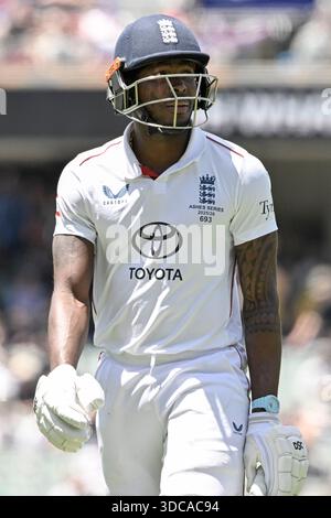 Jofra Archer of England leaves the field of play after being dismissed ...