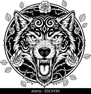 Black and white line art of wolf head. Good use for symbol, mascot ...