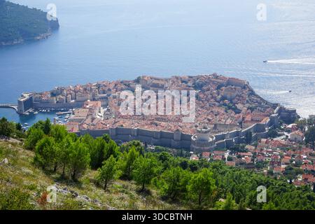 Panoramic view of Croatian coastal city Split viewed from moutain ...
