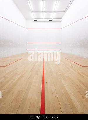 Empty squash court in a sports centre. Three walled court with nobody ...