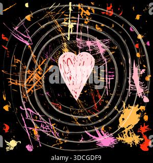 Abstract pink swirl with heart shape leaves and shimmering sparkles ...