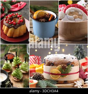 Christmas foods and drink combined into collage. Festive dinner Stock ...