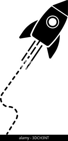 Icon of a rocket with a dashed line trail in a curved shape ...
