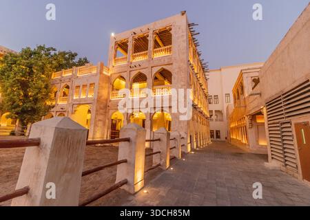 Evening view of Horse stables at Souq Waqif market in Doha, Qatar Stock ...