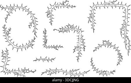 Thorn vine frames and borders vector set. Black twisted thorn branches ...