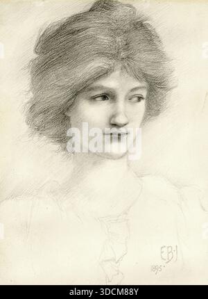 Burne-Jones Edward Coley - Study of a Seated Girl with a Book Stock ...