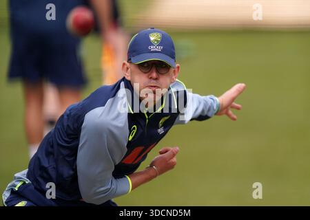 Australia's Todd Murphy bowls during a nets session at the Sydney ...