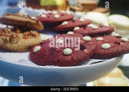 Freshly baked cookies on display at bakery Stock Photo - Alamy