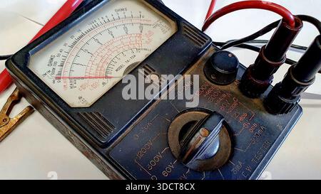 Vintage analog voltmeters are classic electrical measuring instruments ...