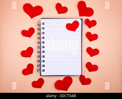 Valentines Day background with empty note, word love and flower and on ...