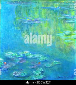 Claude Monet, Waterlilies, 1906, Impressionist oil, tranquil pond with ...