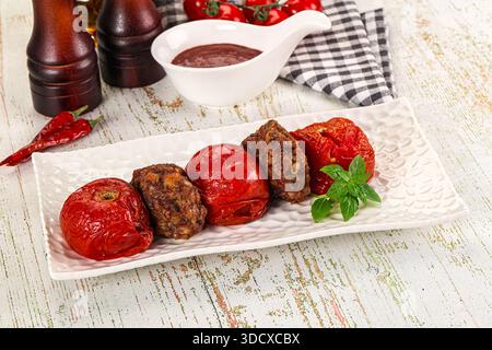 Turkish cuisine - Domatesli Kebab with minced meat and tomato Stock ...