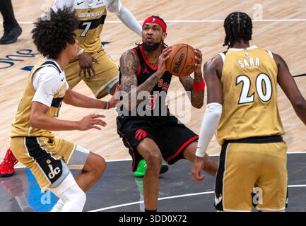 Toronto Raptors forward Brandon Ingram (3) rebounds against ...