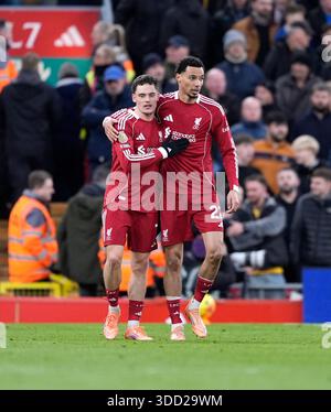 Liverpool's Florian Wirtz celebrates scoring their side's first goal of ...